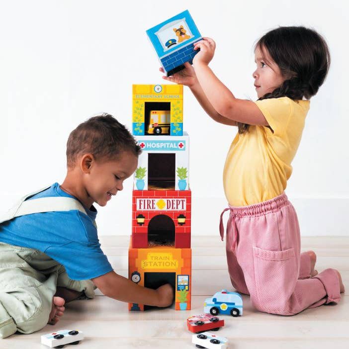 Stackables Nested Cardboard Toys & Cars Set : Busy City - Naturally On Main