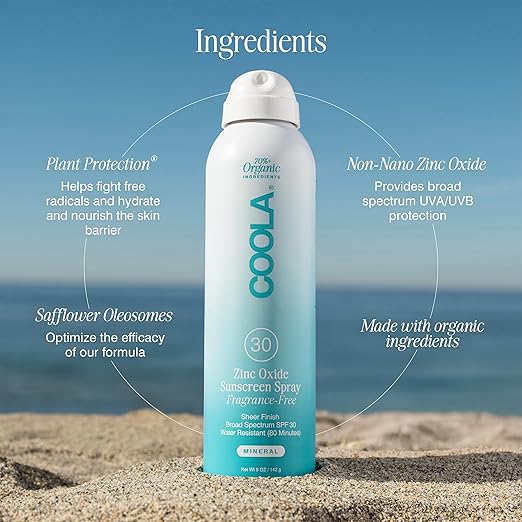 COOLA Organic Mineral Sunscreen SPF 30 Sunblock Spray Fragrance Free ...